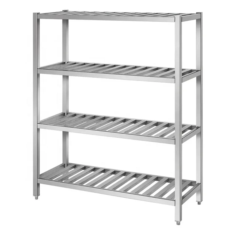 Modern 4-layer Stainless Steel Upright Rack Shelving Commercial Kitchen ...