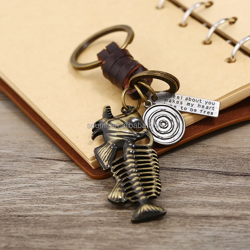 Hot Sale Simple Bronze Metal Fishbone Model Pendant Key Chain Bone ...