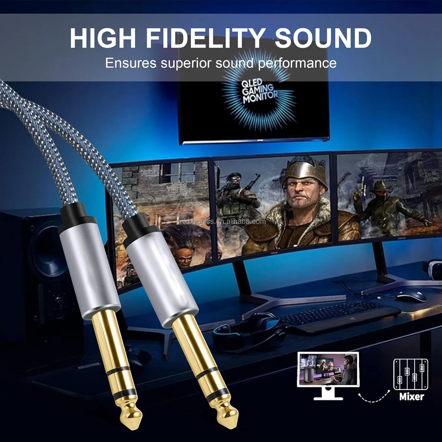 Green/white Guitar Instrument Cable 6.35mm Trs To 6.35mm Trs Stereo ...