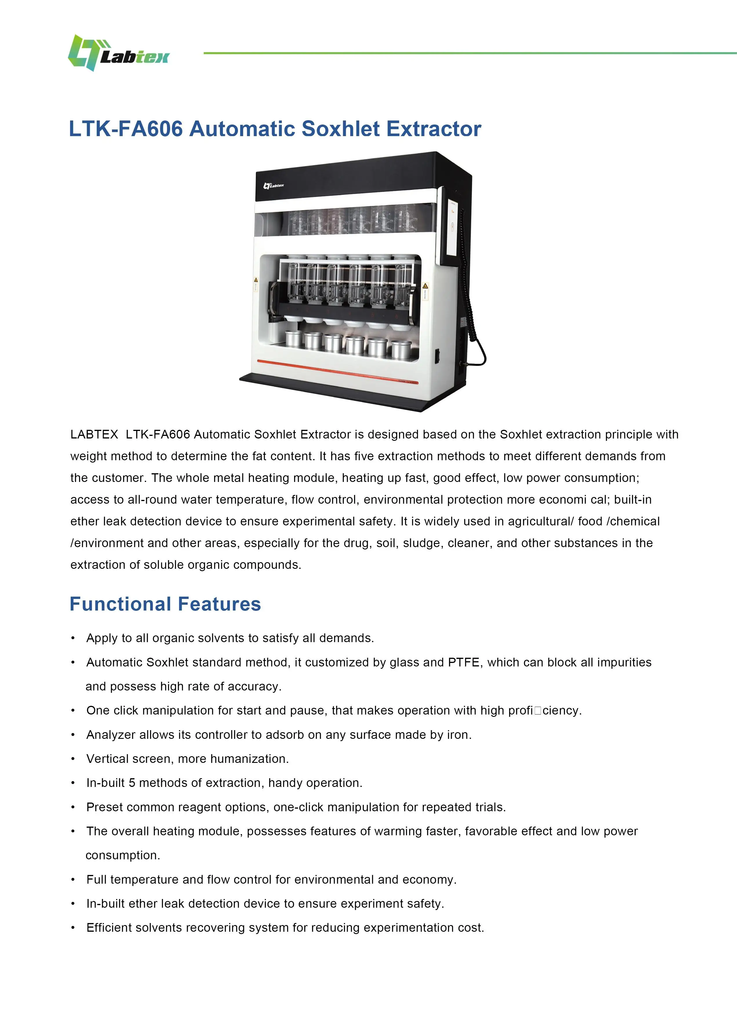 LABTEX LTK-FA606 Automatic Soxhlet Extractor for Lab & Factory