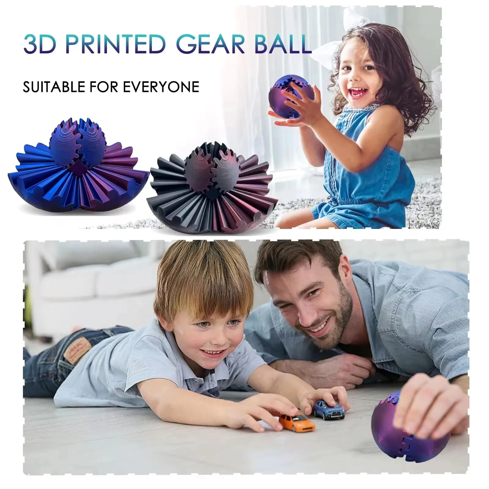 3D Printed Gear Ball Spin Toy 8cm PLA Material Stress Relief Model for ...