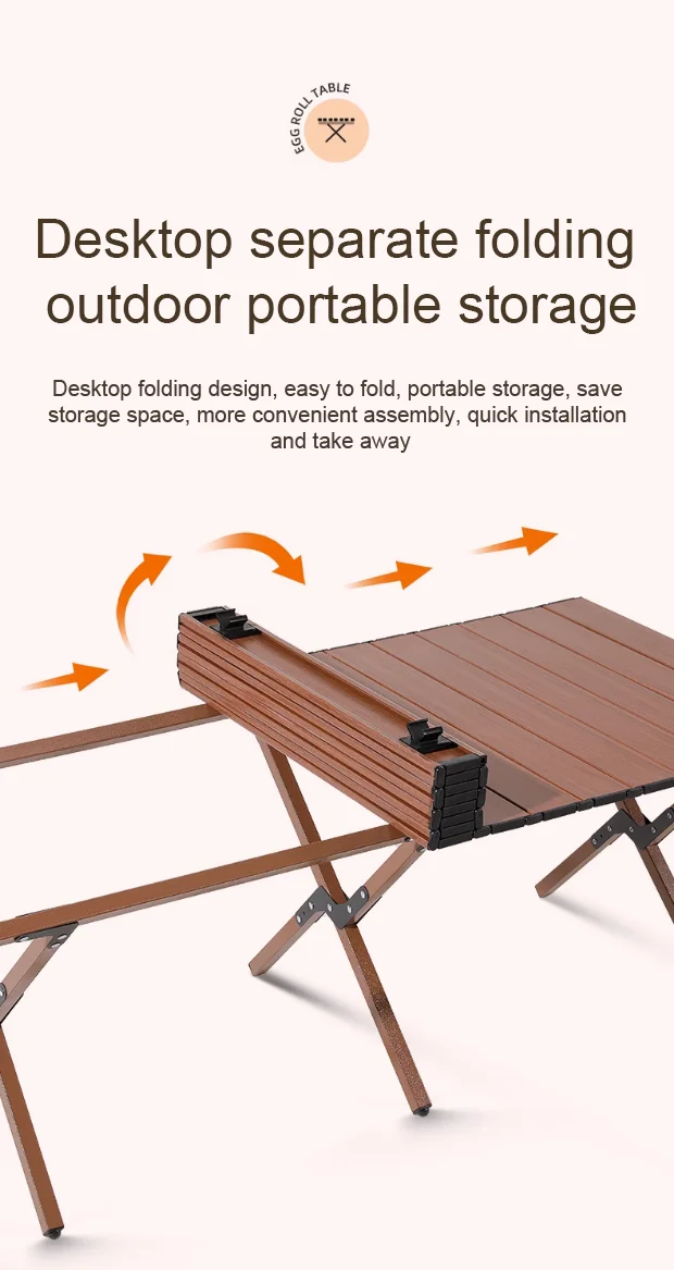 Outdoor Travel Folding Picnic Table Egg Roll Table Wood Color Metal ...