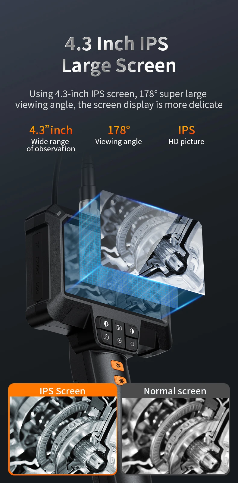 ANESOK 5m Semi Rigid 4.3inch IPS Screen Industrial Endoscope Camera ...