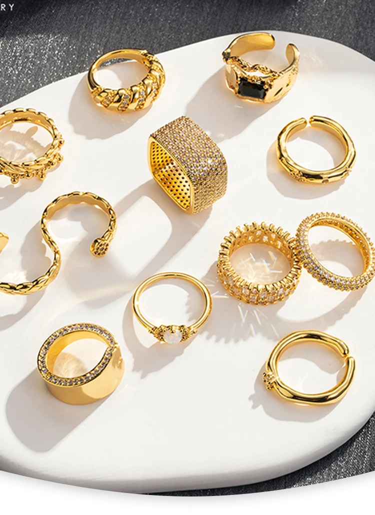 High Quality Brass Zircon Gold Plated Adjustable Opening Diamond Gold ...