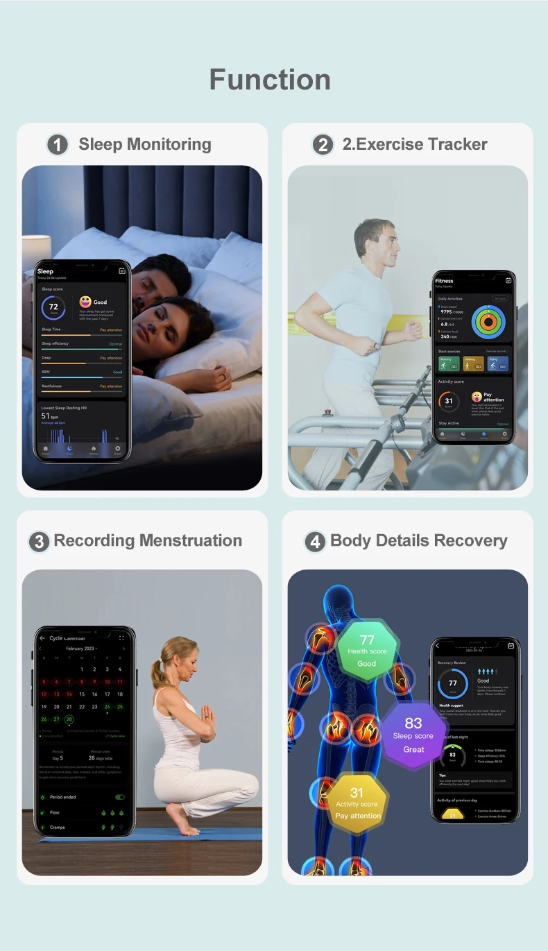 Waterproof Sleep Blood Oxygen Heart Rate Health Monitoring Body ...