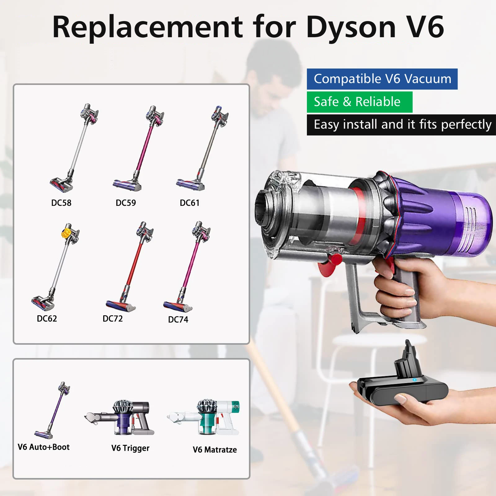 Li-ion Rechargeable Vacuum Cleaner Battery V7 V 8 V10 V6