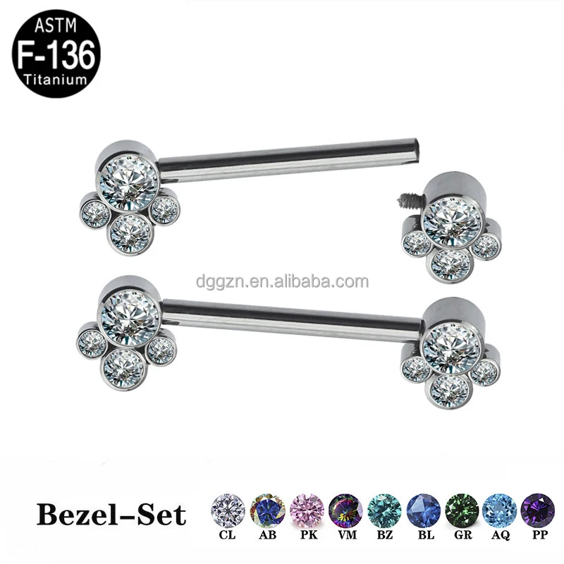 GZN Nipple Ring Titanium 14G Internal Thread 14mm Length Jewelry Body ...