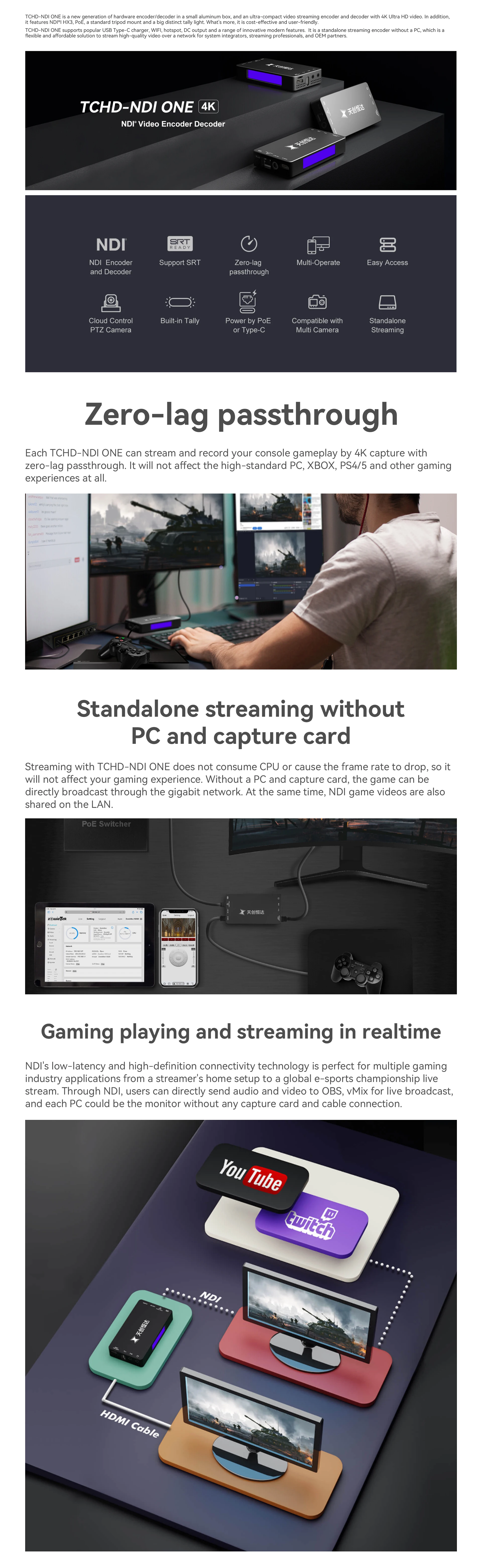 Tally Built in 4K NDI POE Video Streaming Encoder Decoder