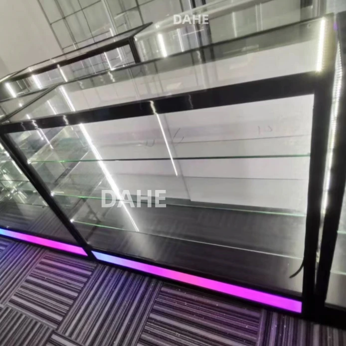 Aluminum Frame Glass Counter with Colored Lights Tobacco Shop Display ...