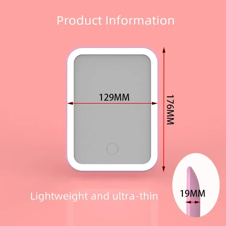 Portable LED Lighted Touch Dimmer Brightness Square Table Makeup ...