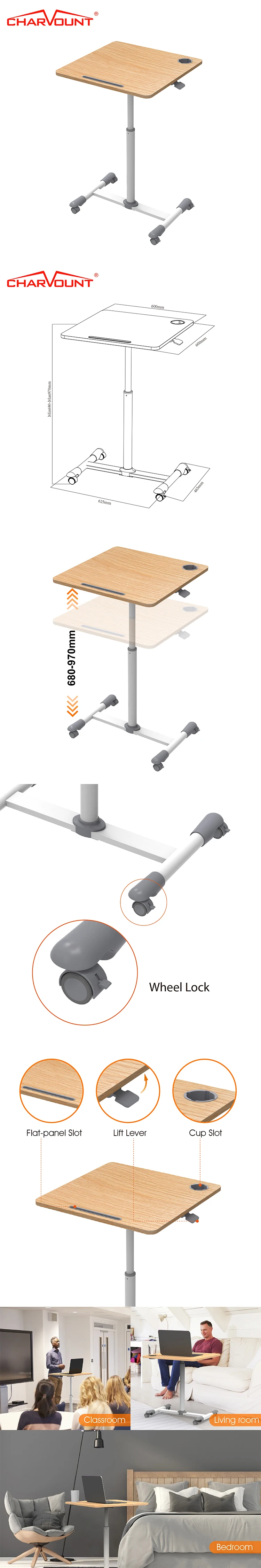 Adjustable Mobile Laptop Cart Movable Notebook Desk Stand - Buy ...