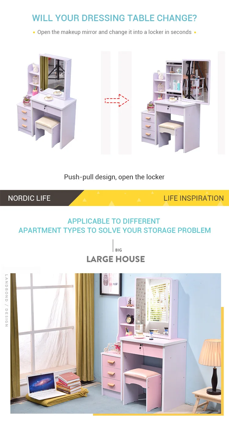 Bedroom Nordic Wholesale Led Light Luxury Dressing Table Set 4 Drawer ...