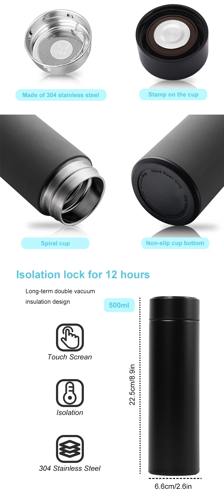 Inteligente Termo Digital 500ml Stainless Steel LED Smart Temperature ...