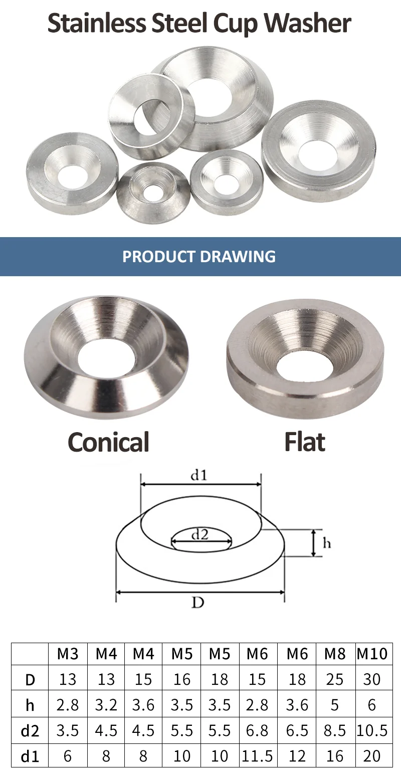 Stainless Steel 304 Solid Concave Cup Countersunk Lock Washers