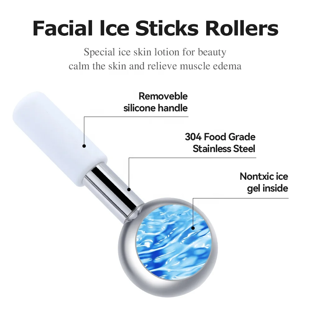 Beauty Facial Ice Roller Cooling Globe Set Cryo Massage Ball Gold ...