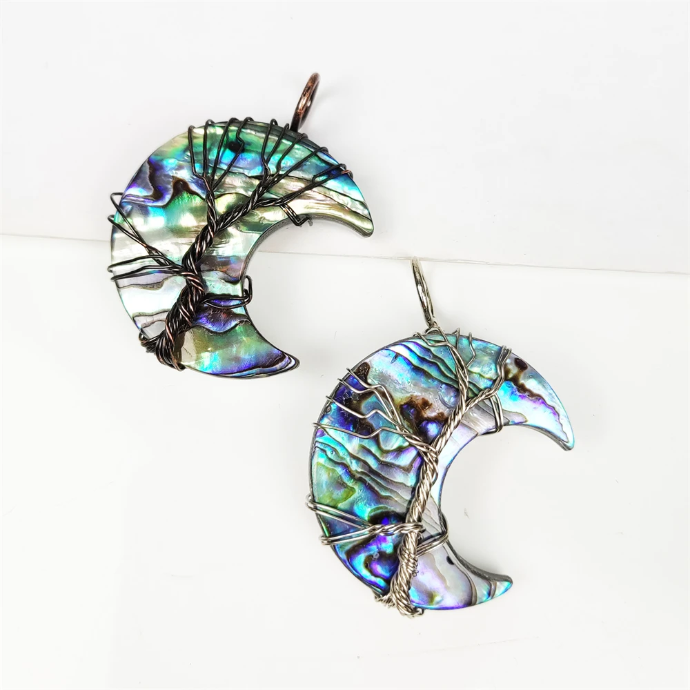 Wholesale Tree of Life Paua Shell Pendant Crescent Moon Shape Natural ...