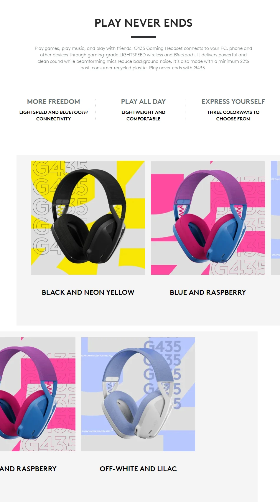 Logitech G435 Wireless Gaming Headset - FPS & PS5 Compatible