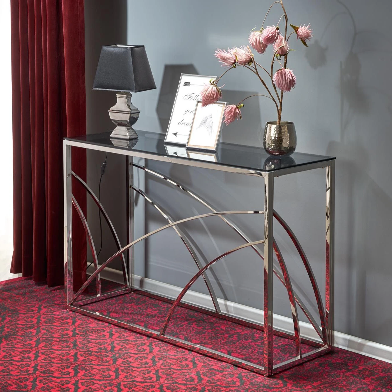Modern Silver Stainless Steel Frame Console Table Luxury Style Living ...