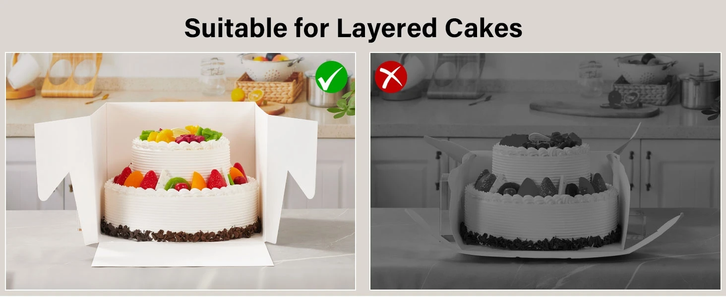 Custom Tall Cake Box With Window White Bakery Boxes Square Cardboard ...