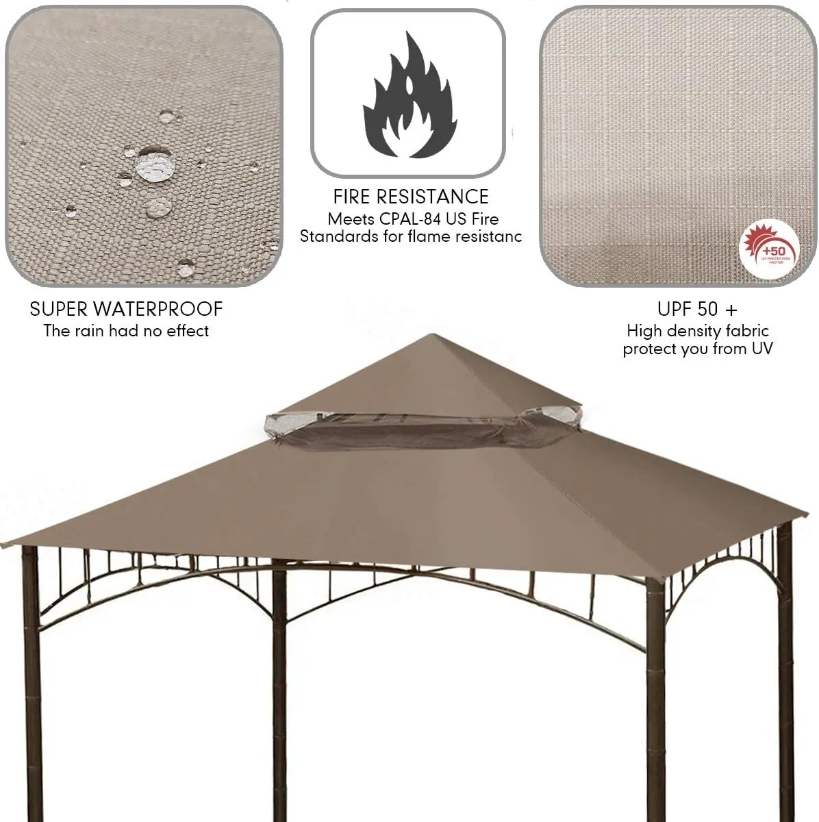 Brown,Waterproof Outdoor Replacement Ceiling,Square Khaki Garden Gazebo ...