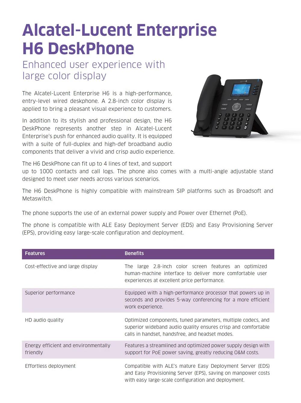 Enterprise H6 Desk Ip Phone - Buy Ip Phones,Sip Phone,Color Screen Ip ...