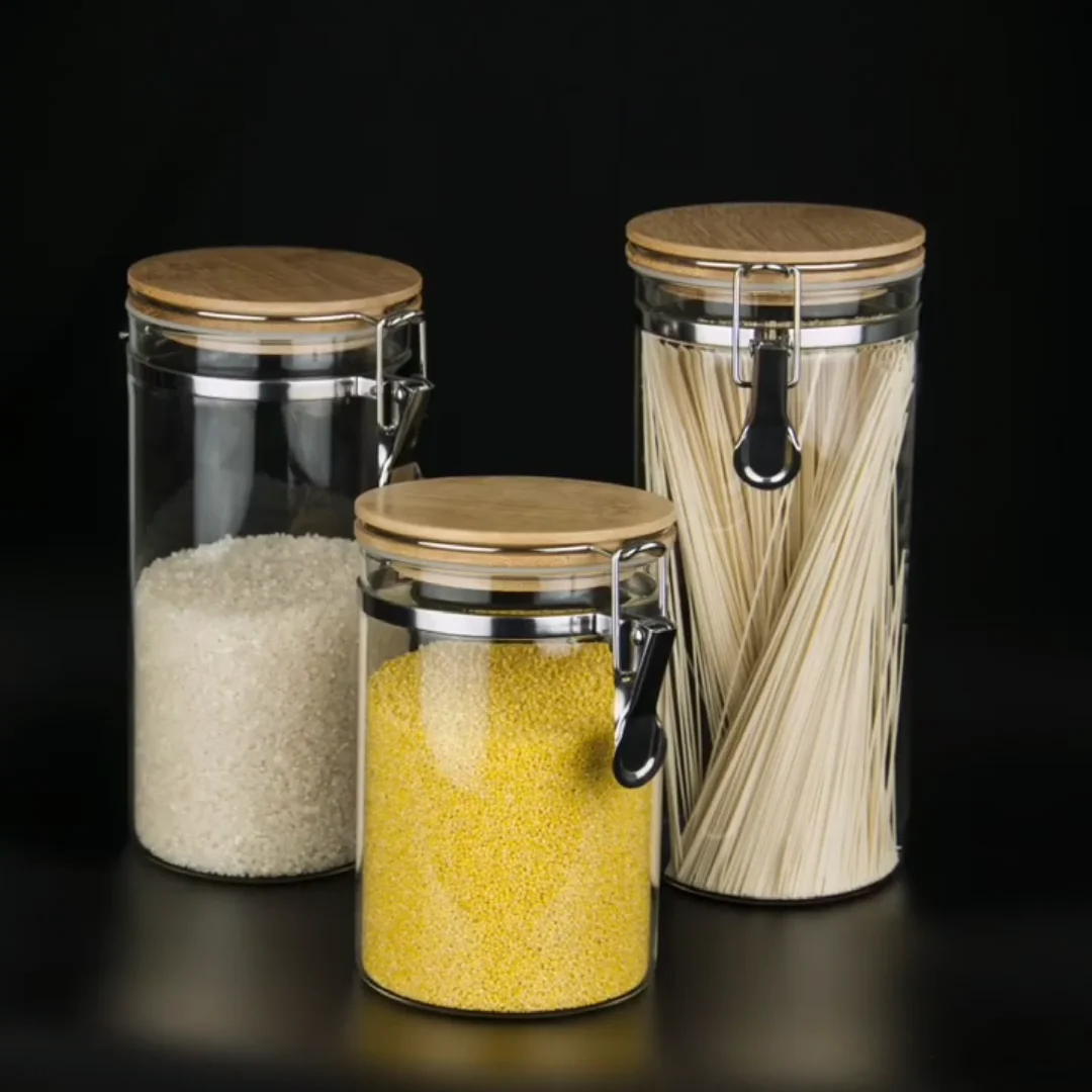 Large Kitchen Glass Food Storage Containers Glass Jars With Airtight ...