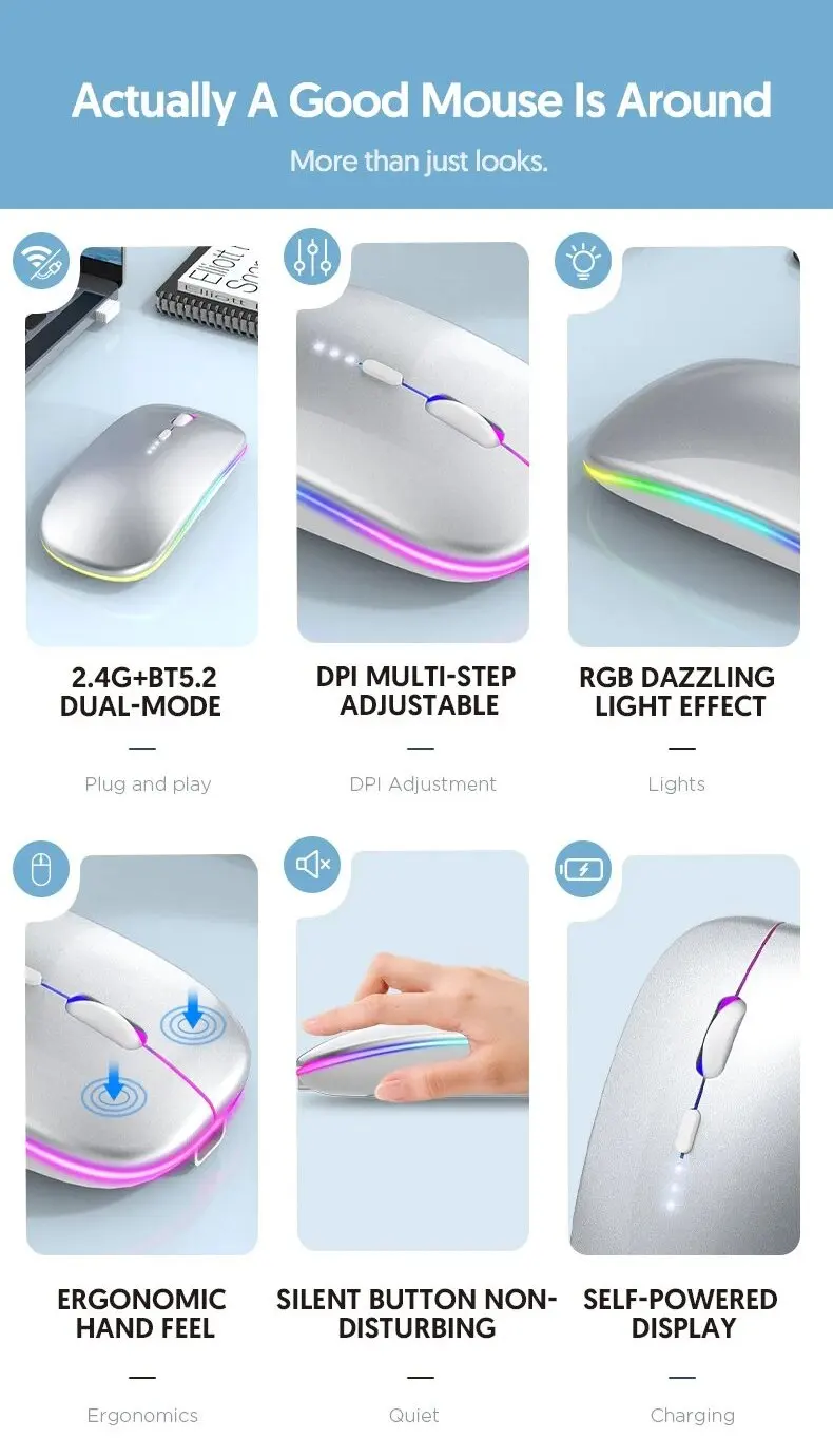 Rechargeable 2.4G Dual Mode Gaming Mouse OEM USB Computer RGB LED ...