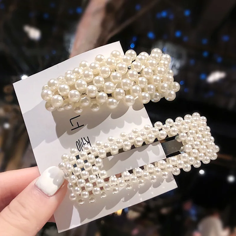 Fashion Geometric Women Girls Bobby Pins Hair Clips Sets Acrylic Pearl ...
