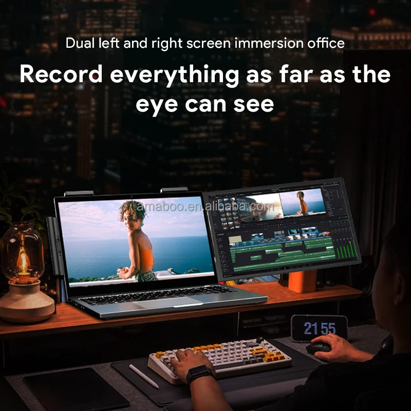 14 Inch Ultra-Narrow Bezel Dual Screen Portable LCD Monitor Multi-Touch ...