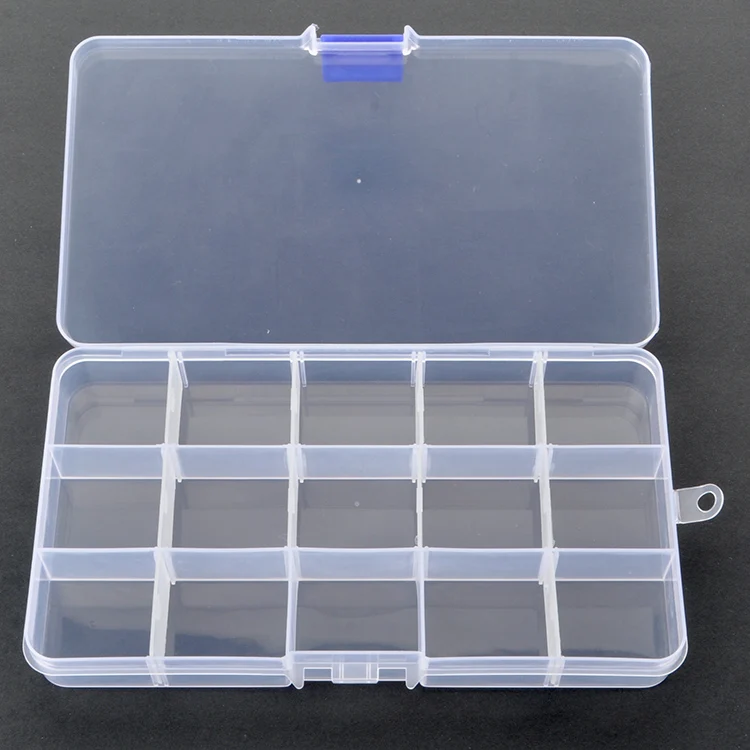 15 Slots Clear Plastic Storage Box for Jewelry & Beads