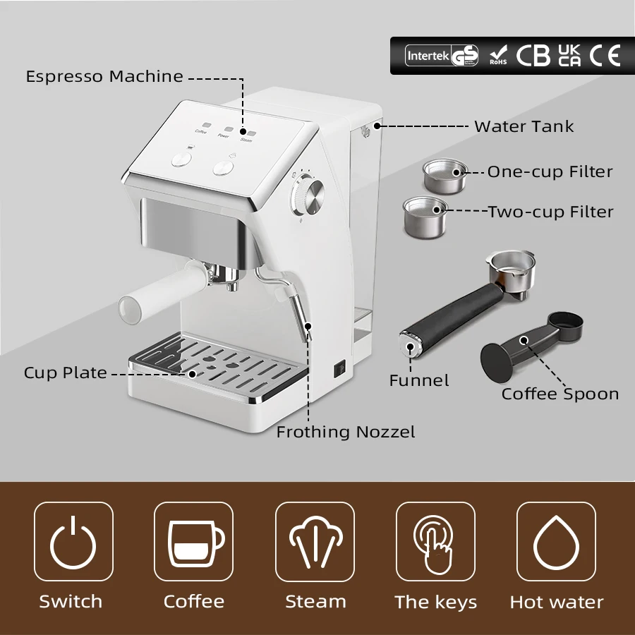 Espresso Machine Electric Italian Semi-Auto with Milk Frother