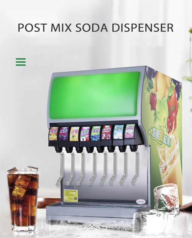 8 Flavors Automatic Post Mix Soda Fountain Dispenser Machine