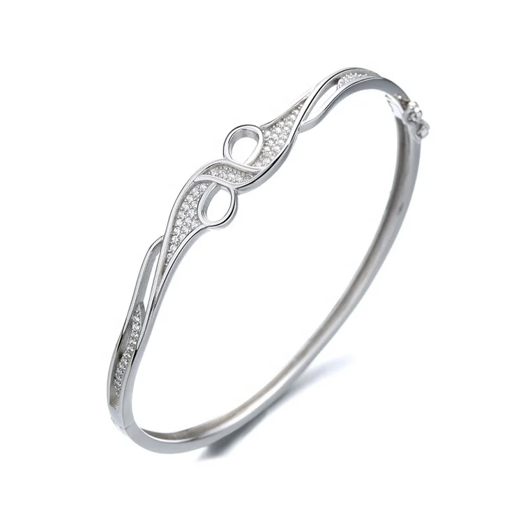 5 Pieces 925 Sterling Silver Bangle Knot Design Bangle with Zircon Stone Open
