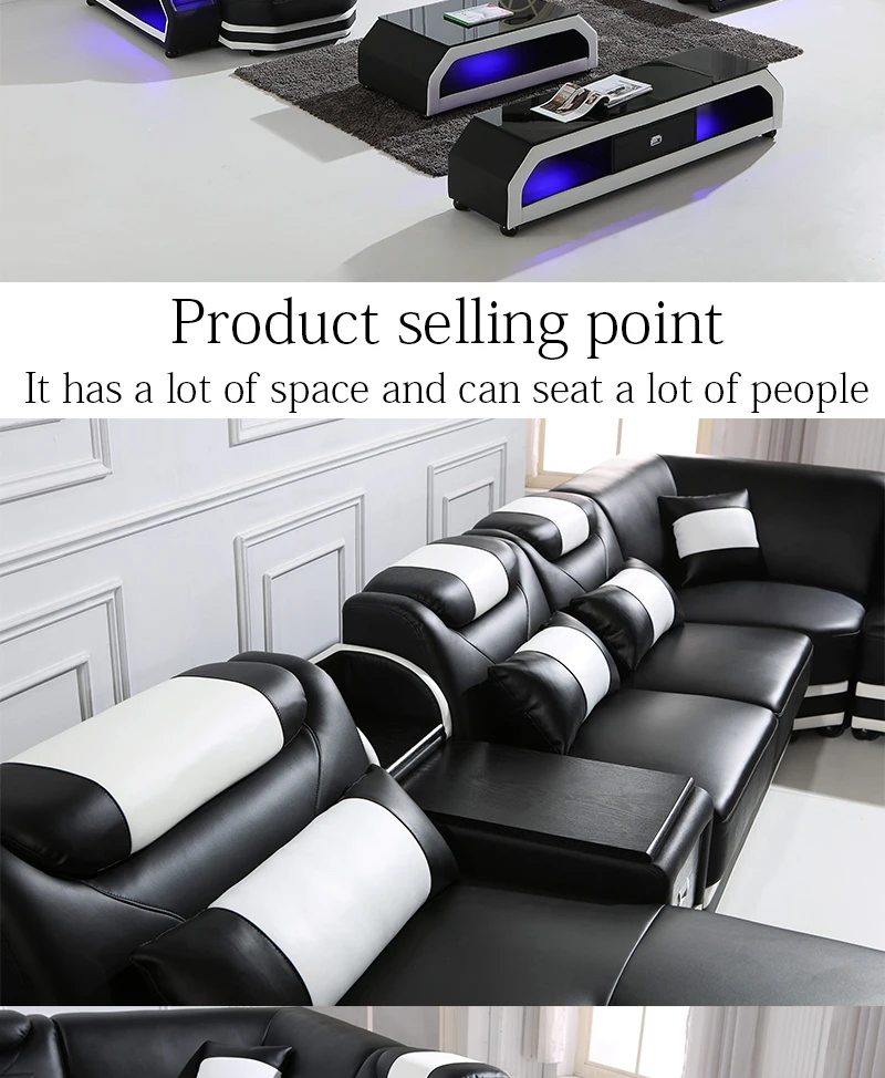 Sofa Set With Led Lights Leather Living Room Furniture U-shaped ...