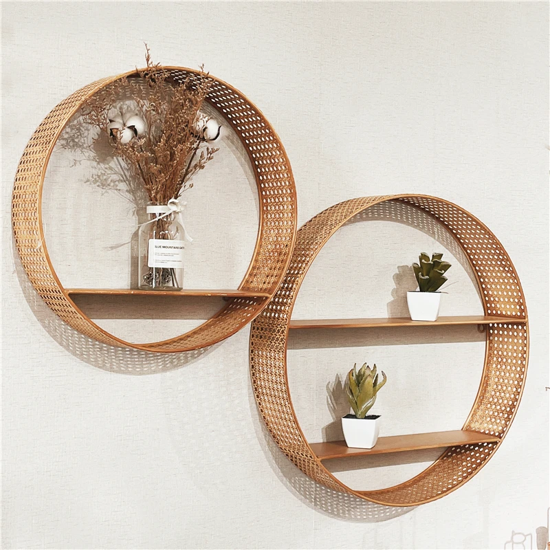 Round Vintage Look Rattan Wall Shelf Rattan Wall Hanging Rack - Buy ...