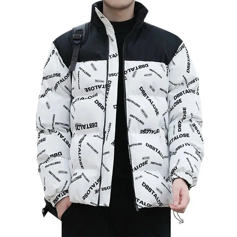 Winter New Full Printed Letters Padded Jacket Men Short Style Padded ...