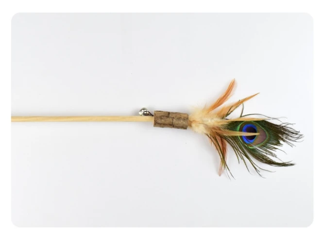 Wooden Pole Peacock Feather Cat-teasing Stick Polygonum Stick Cat ...