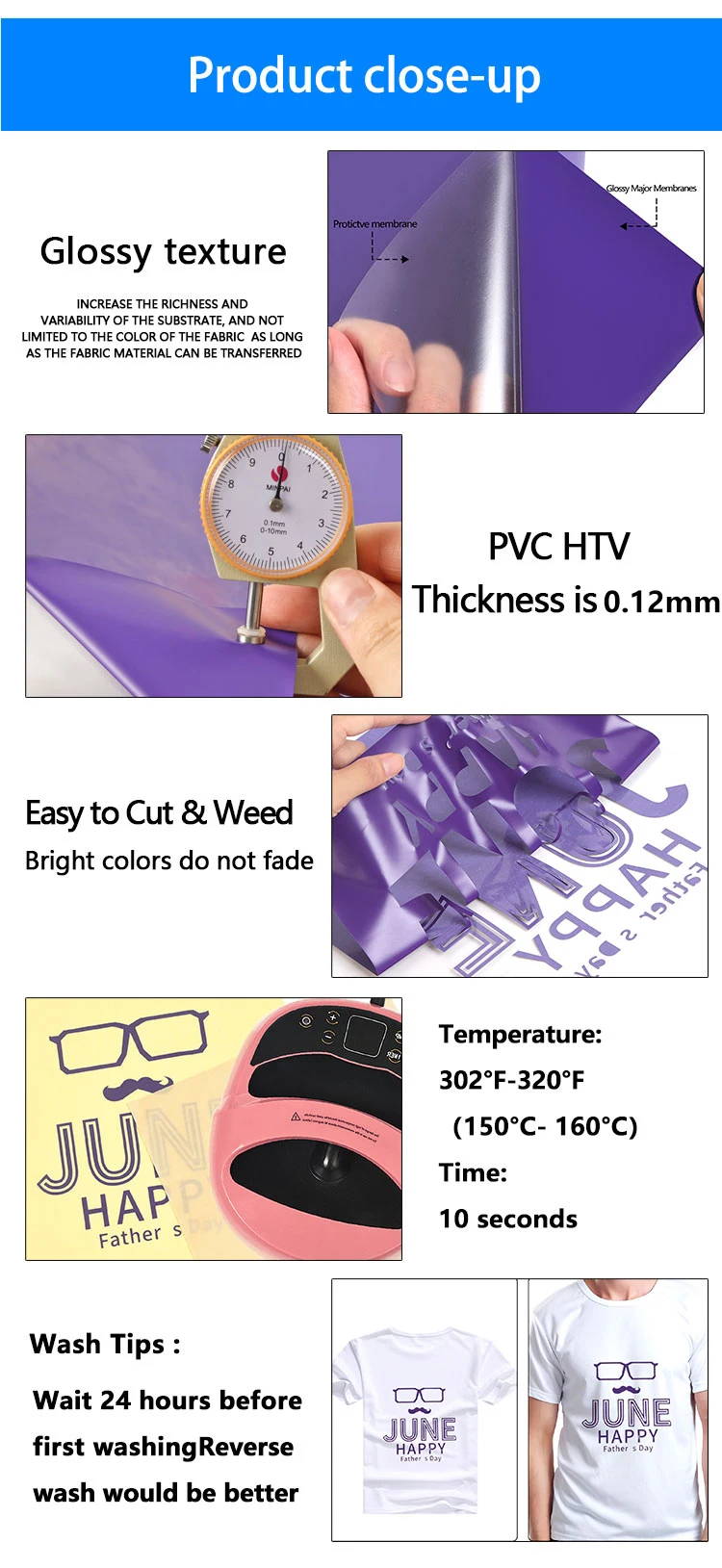 Heat Transfer Vinyl Htv 12in PVC with Sticky Series Iron on Vinyl Heat ...