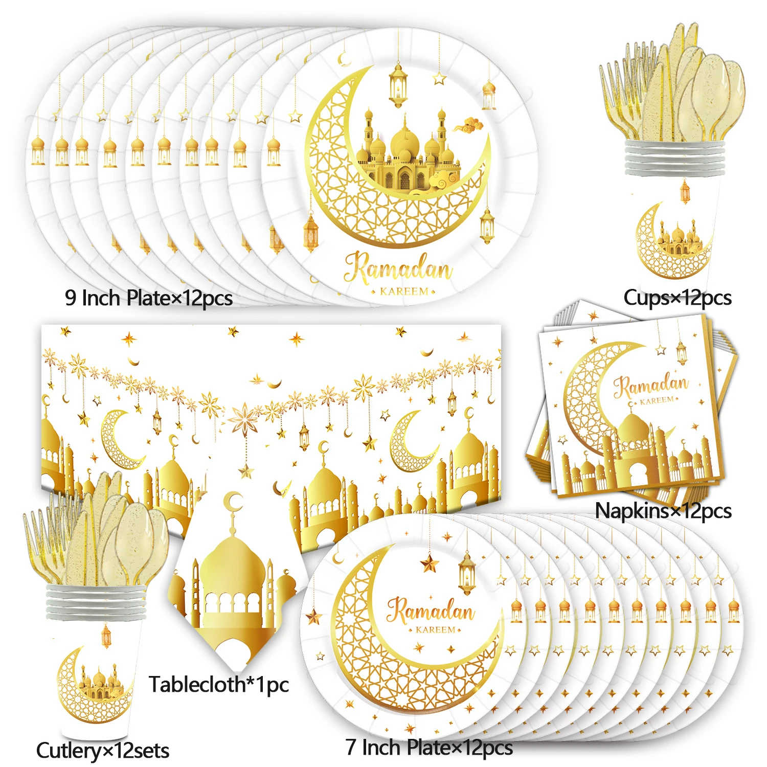 Star Moon Disposable Ramadan Tableware Eid Mubarak Plate Set With ...
