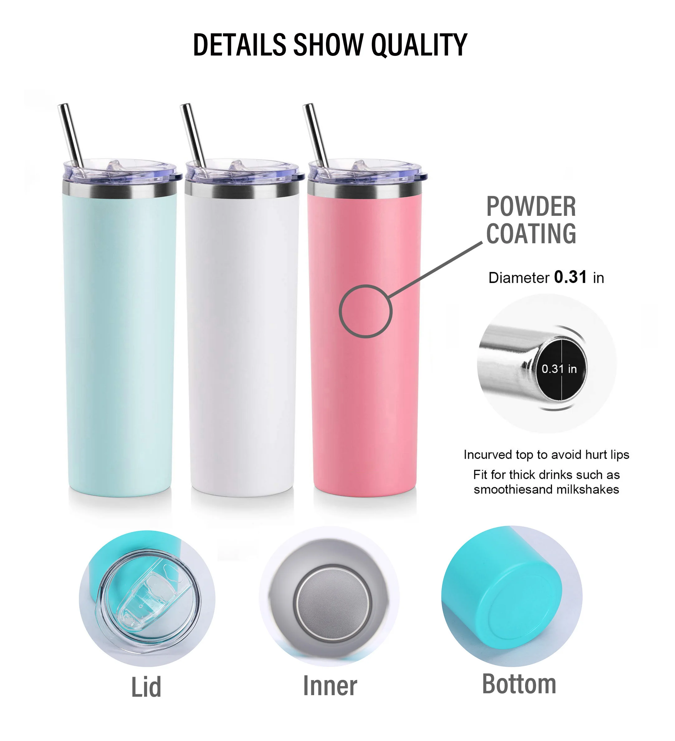 Wholesale 20oz Insulated Cup Sublimation Stainless Steel Skinny Tumbler ...
