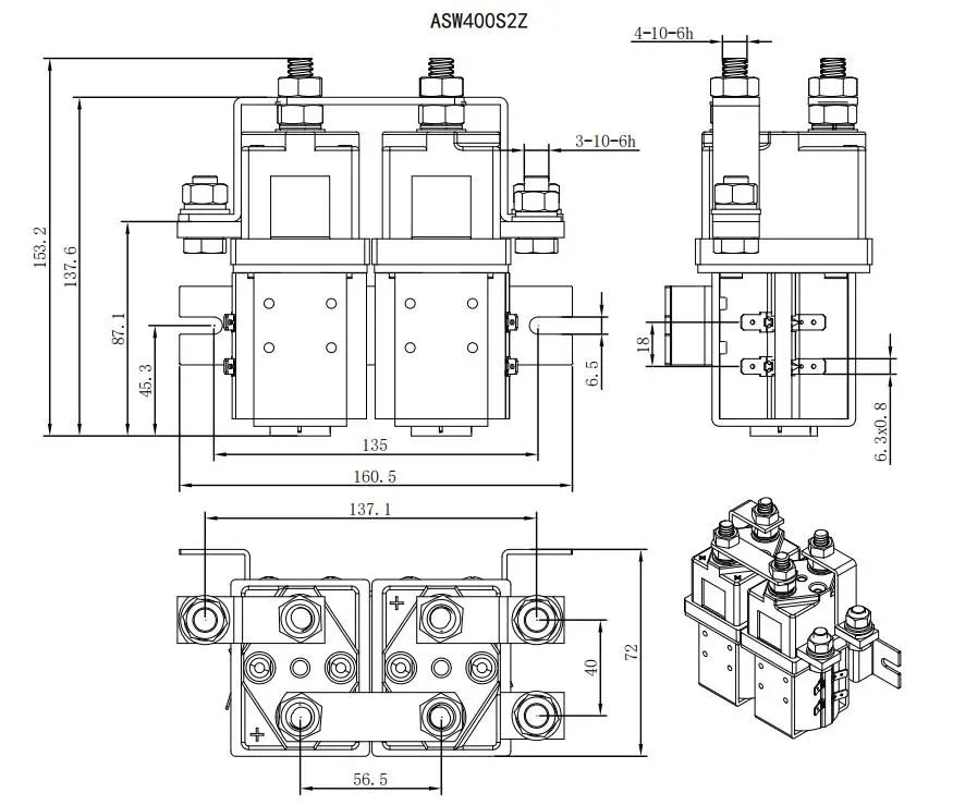 ASW400-2Z SW202 DC Reversing Contactor 400A ,12V 24V 48V 72V ,Winch ...