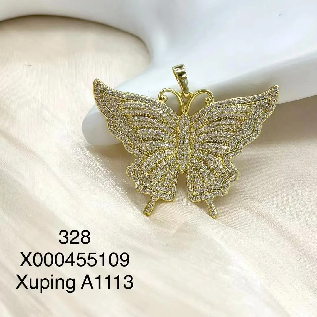 Xuping 14K Gold Color Plated CZ Butterfly Pendant Necklace