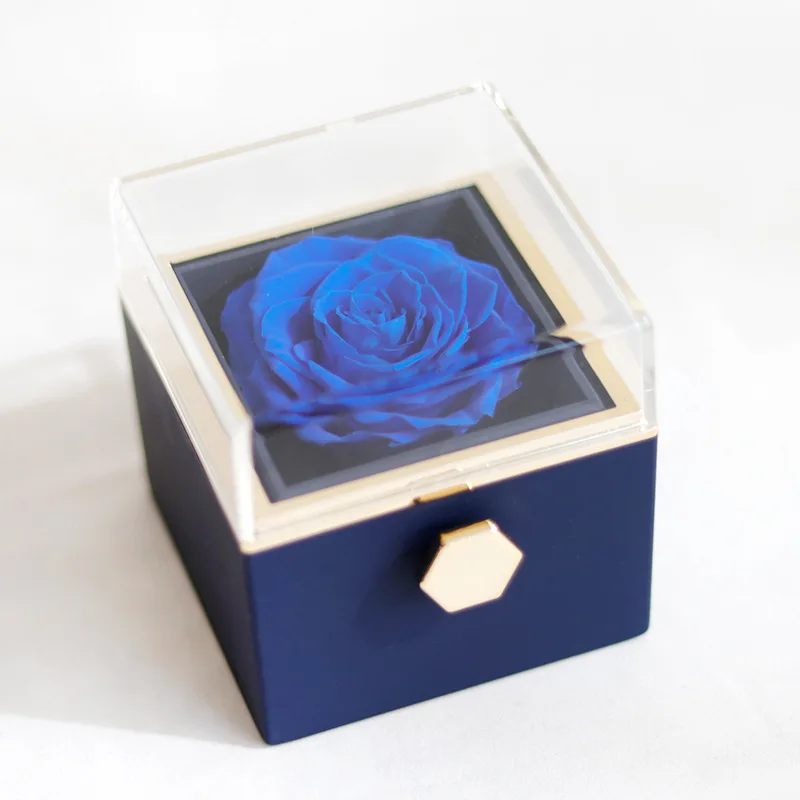 Rotating Eternal Rose Box Double Heart Engraved Flower Necklace Gift ...