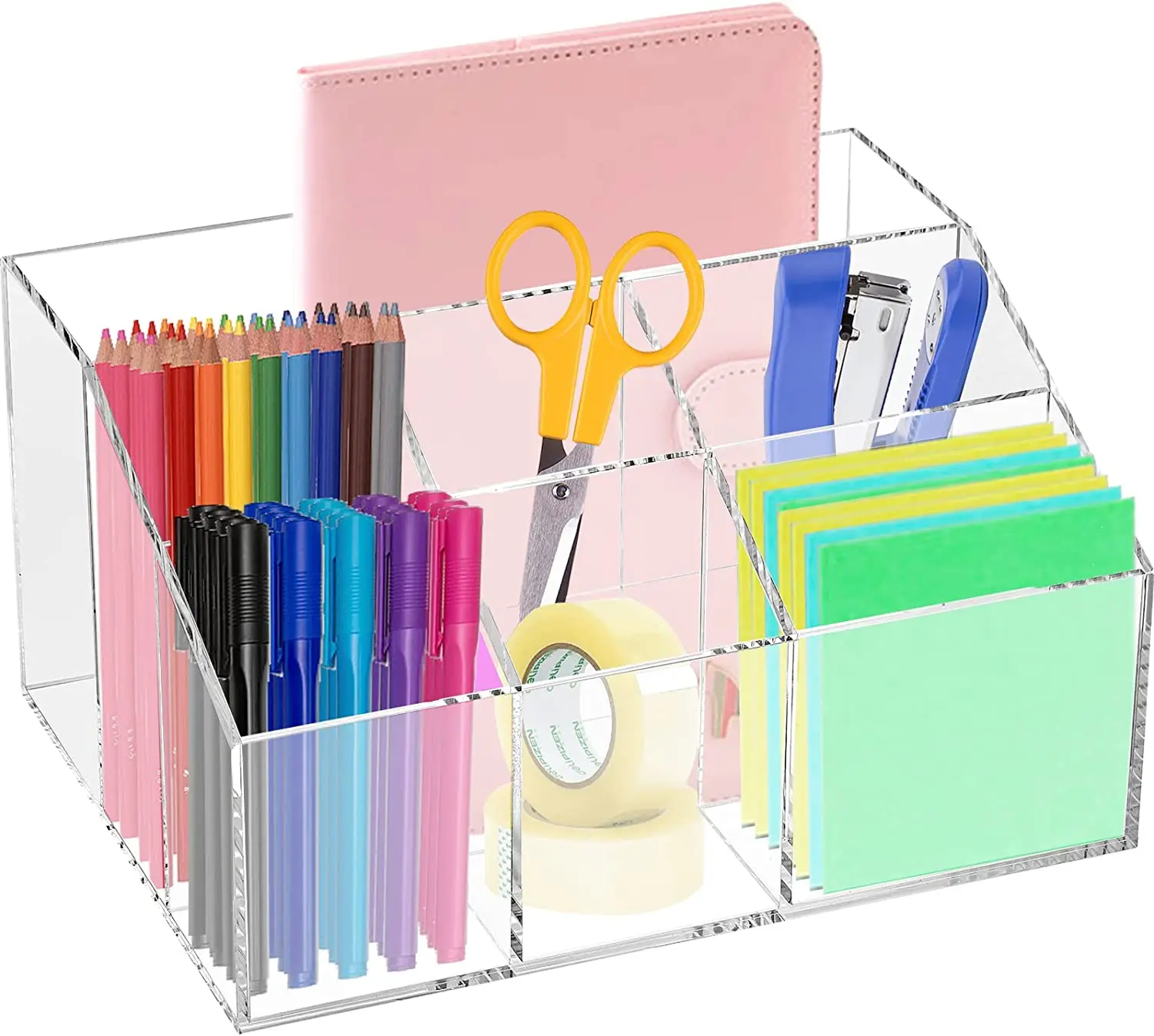 7 Compartments Clear Office Supplies Acrylic Desk Accessories ...