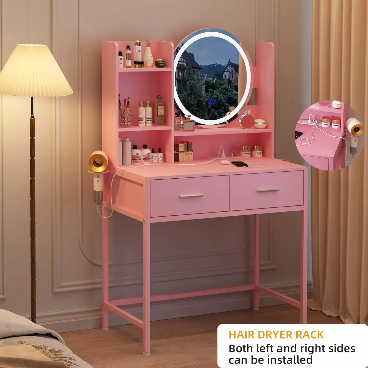 Dressing Table with Lighting and Mirror pink Dressing Table Dressing ...