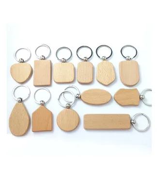 Different Shapes Blank Beech Wooden Key Chain Wood Keychain Key Ring ...