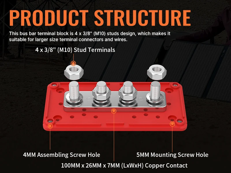 A Pair Heavy Duty Black And Red 12v 300a Bus Bar Box 4 X M10 Terminal Studs Copper Bus Bar Power ...