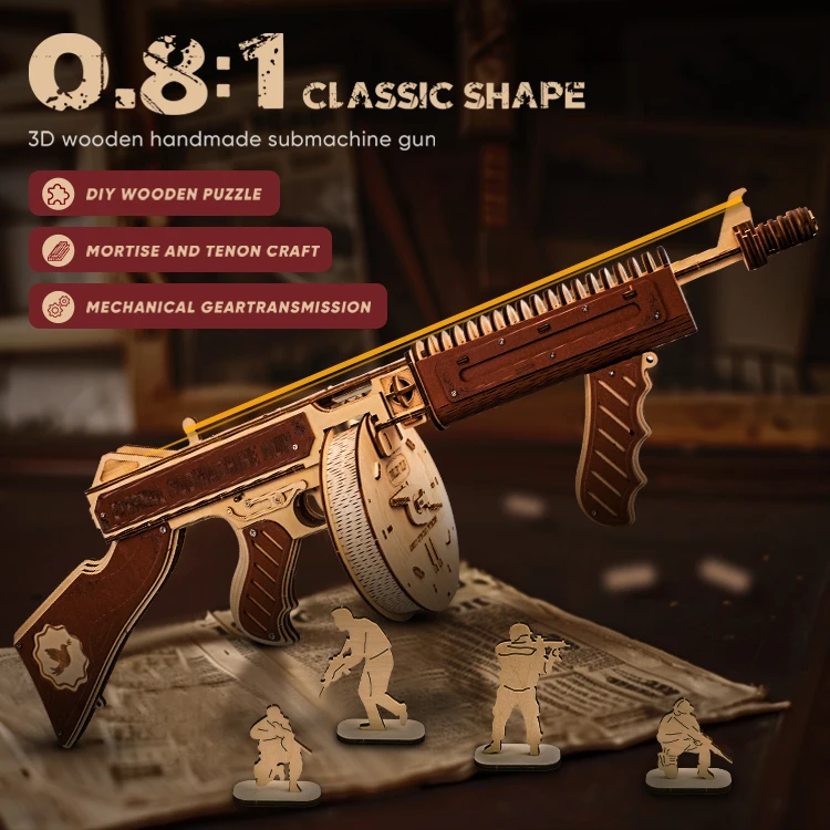 Mechanical Model 3d Brainteaser Wooden Rubber Band Gun Toy Handgun Guns ...