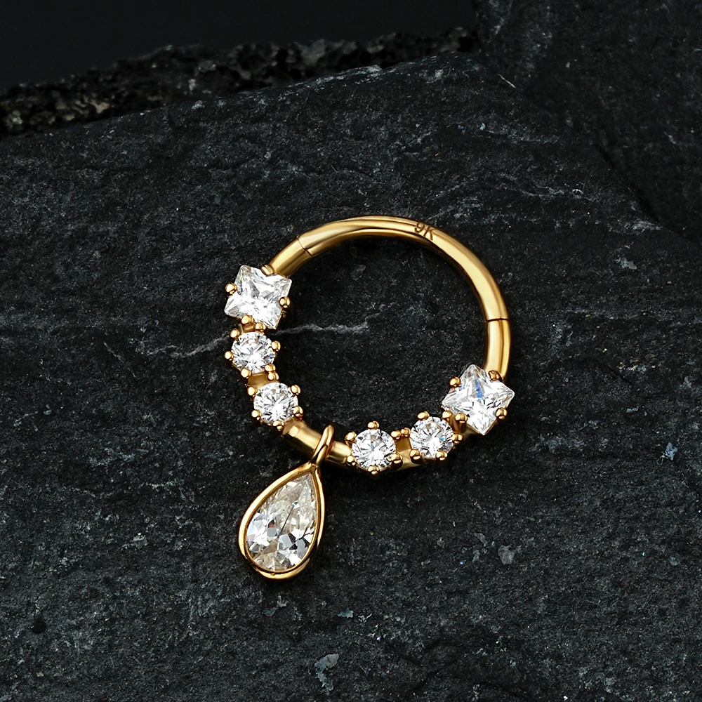 14K Yellow Solid Gold Nose Septum Earrings Clicker Hinged Segment Ring ...