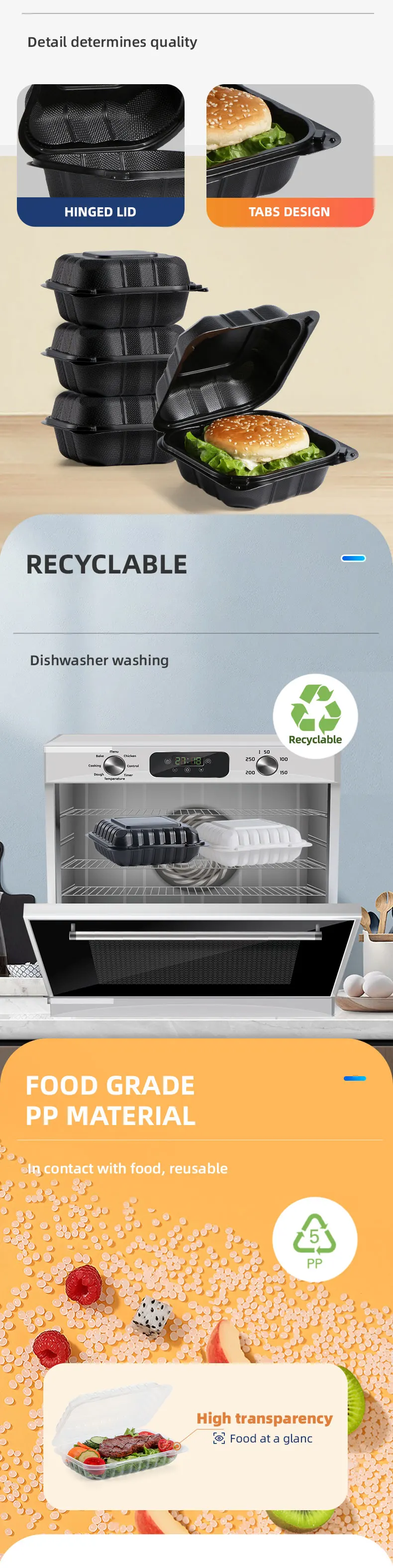 Mfpp Mineral Filled Plastic Fast Meal Disposable Lunch Box